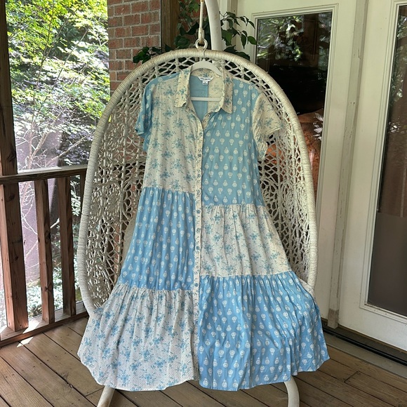 April Cornell | Dresses | April Cornell Blue And White Eloise Patchwork ...